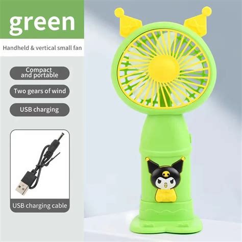 Portable Cartoon Shaped Handheld Usb Rechargeable Small Fan And Desktop Phone Holder With Led