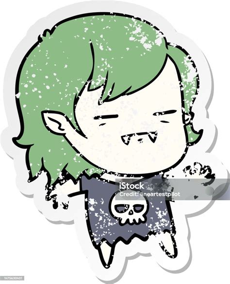 만화 언데드 뱀파이어 소녀의 고민 스티커 귀여운에 대한 스톡 벡터 아트 및 기타 이미지 귀여운 낙서 드로잉 데칼 Istock