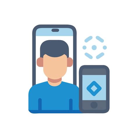 person using augmented reality app on two smartphones 65318803 vector