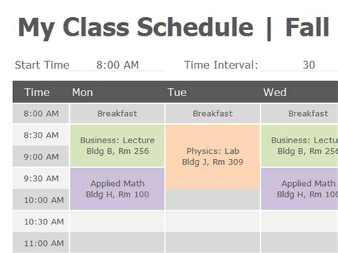 Class Schedule Office Templates