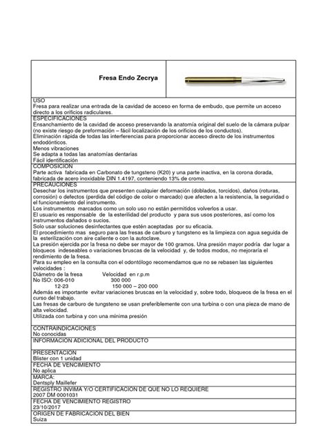 Ficha Tecnica Endo Zecrya Rev Pdf Tungsteno