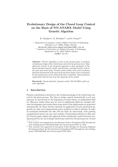 Pdf Evolutionary Design Of The Closed Loop Control On The Basis Of Nn