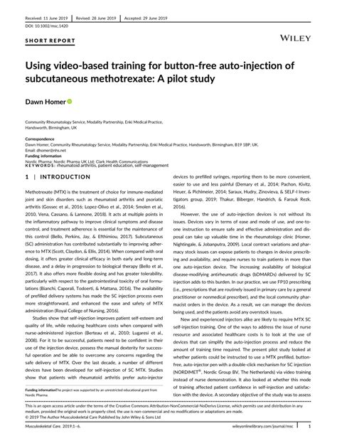 Pdf Using Video‐based Training For Button‐free Auto‐injection Of Subcutaneous Methotrexate A