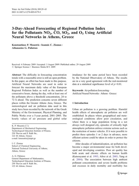 3 Day Ahead Forecasting Of Regional Pollution Index For The Pollutants No2 Co So2 And O3