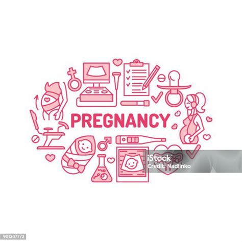 의료 산부인과 배너 그림입니다 산부인과 임신 벡터 라인 아이콘 연구 체 외 수정 초음파 의료 브로슈어 포스터 디자인 임신 테스트에 대한 스톡 벡터 아트 및 기타 이미지