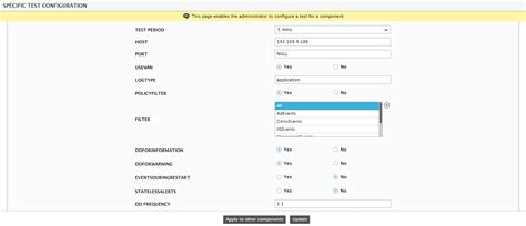Component Specific Test Configuration