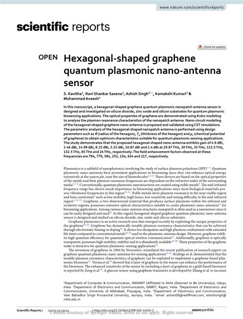 Pdf Hexagonal Shaped Graphene Quantum Plasmonic Nano Antenna Sensor