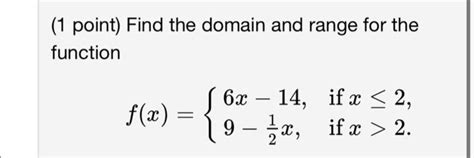Solved (1 ﻿point) ﻿Find the domain and range for the | Chegg.com