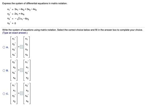 solved express the system of differential equations in