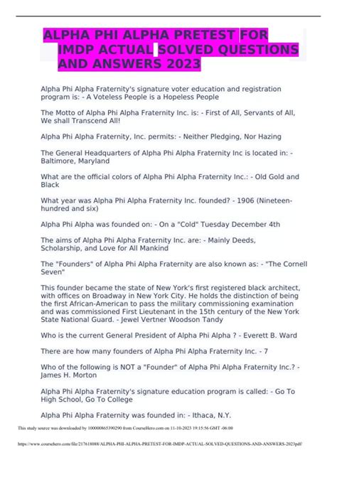 ALPHA PHI ALPHA PRETEST FOR IMDP ACTUAL SOLVED QUESTIONS AND ANSWERS Alpha Phi Alpha