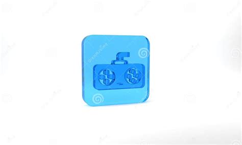 Blue Game Controller Or Joystick For Game Console Icon Isolated On Grey Background Glass Square