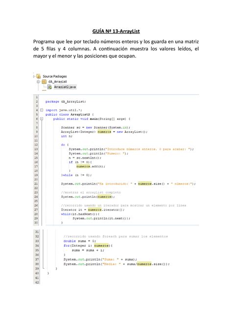 GUÍA DE Laboratorio Array List GUÍA Nª ArrayList Programa que lee por teclado números