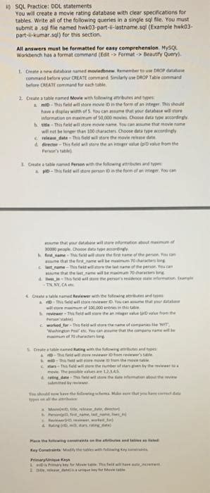 Solved 10 Sql Practice Ddl Statements You Will Create A Movie Rating 1 Answer