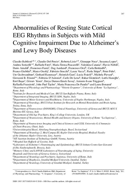 Pdf Abnormalities Of Resting State Cortical Eeg Rhythms In Subjects With Mild Cognitive