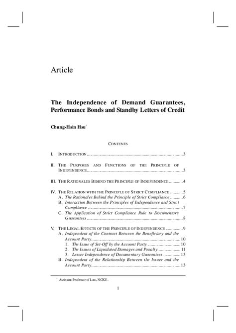Pdf The Independence Of Demand Guarantees Performance Bonds And