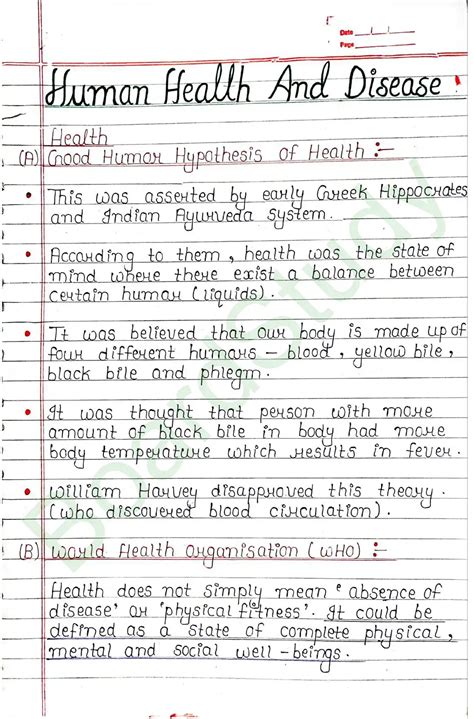 Ncert Class 12 Biology Human Health And Disease Notes Handwritten Notes