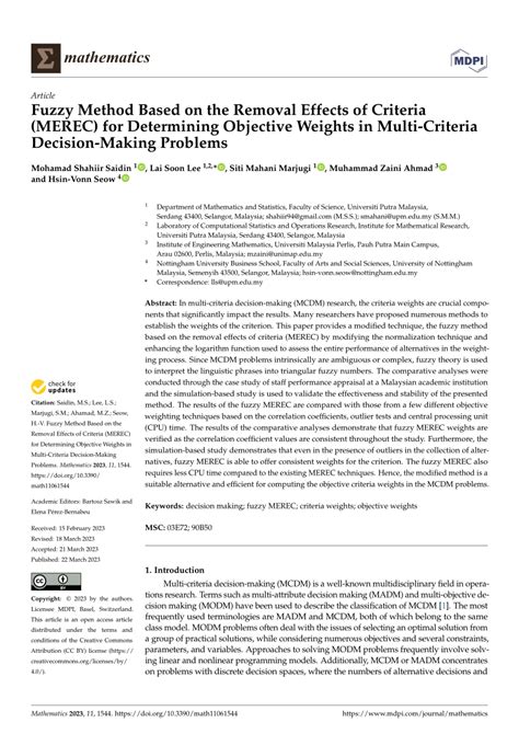 pdf fuzzy method based on the removal effects of criteria merec for