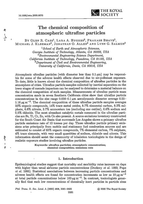 Pdf The Chemical Composition Of Atmospheric Ultrafine Particles