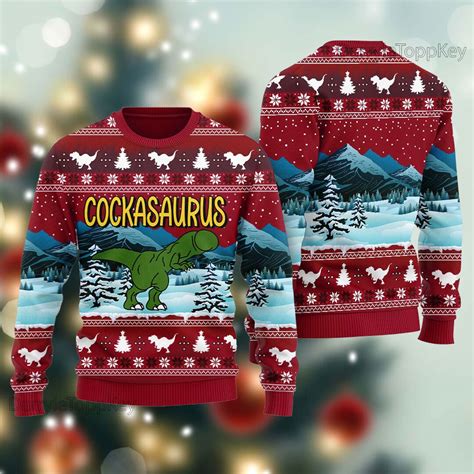 Naughty Cockasaurus Ugly Christmas Sweater Funny Cocks Etsy Uk