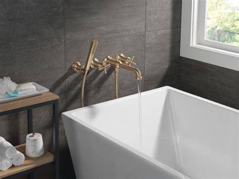 Wall Mount Tub Filler Trim With Hand Shower Less Handles T5784 Cz Pr