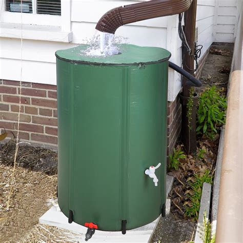 Weather Resistant Plastic Foldable Drainable Dual Overflow Rain Barrel With Diverter Kit Furni