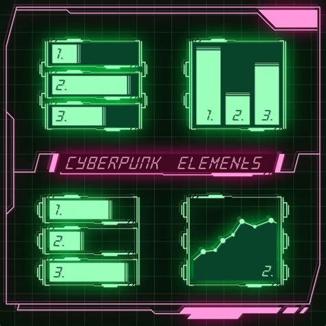 Hud 요소 Gui Vr Ui 디자인 사이버 펑크 네온 광선 복고풍 스타일의 공상 과학 미래 패널 컬렉션 프리미엄 벡터