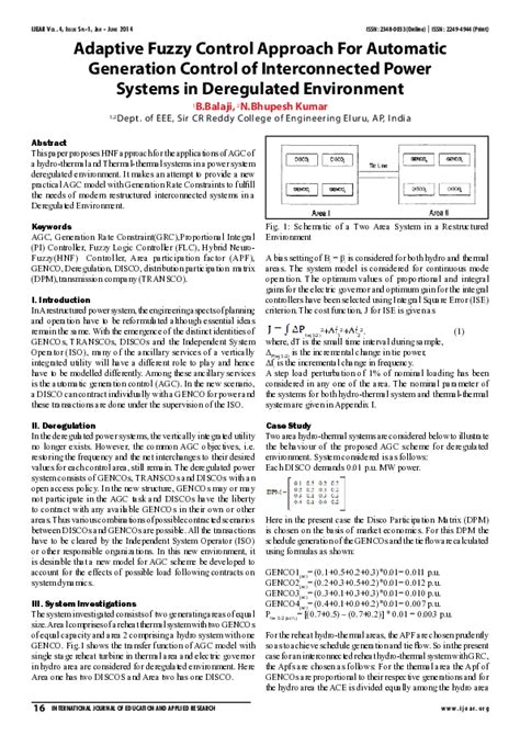 Pdf Adaptive Fuzzy Control Approach For Automatic Generation Control Of Interconnected Power