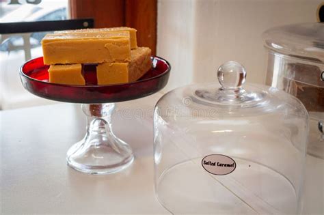 Decadent Salted Fudge Displayed On An Elegant Cake Stand Stock Image