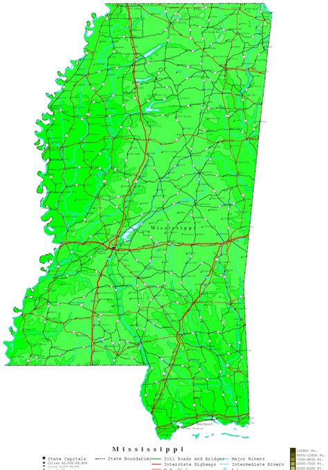 Mississippi Contour Map