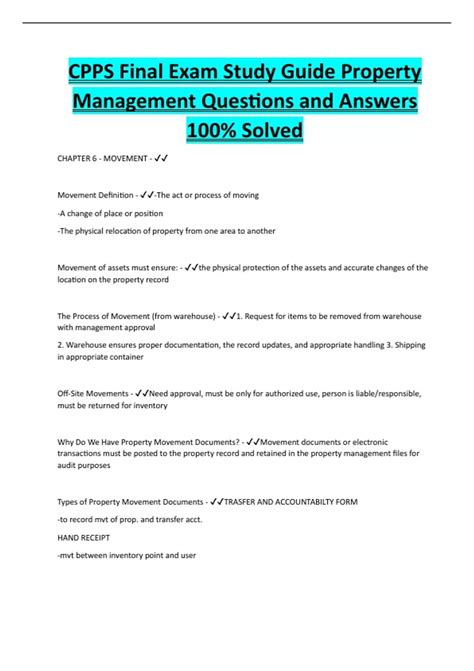 CPPS Final Exam Study Guide Property Management Questions And Answers Solved CPPS Stuvia US