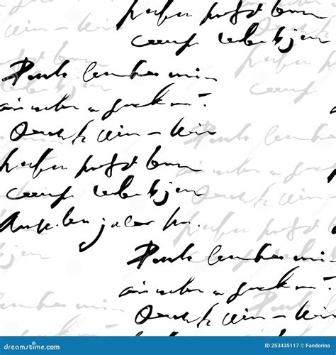 Handwritten Abstract Text Seamless Pattern Vector Monochrome Script Background Stock Vector