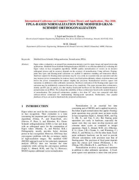 Pdf Fpga Based Normalization For Modified Gram Schmidt Orthogonalization
