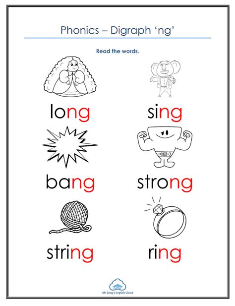 Phonics Worksheets Ng Digraph For Kindergarten