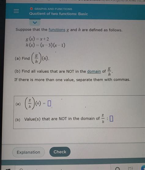 solved graphs and functions quotient of two functions basic