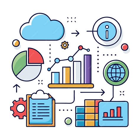 Colorful Infographic Showing Data Analysis With Bar Graph Pie Chart Cloud Gear And Other Icons