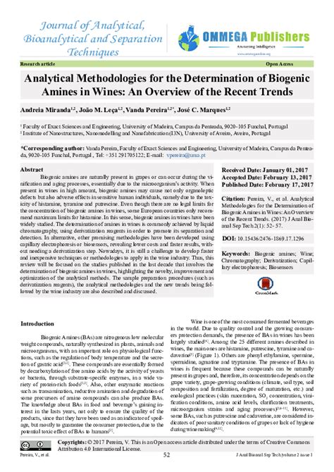 Pdf Analytical Methodologies For The Determination Of Biogenic Amines In Wines An Overview Of
