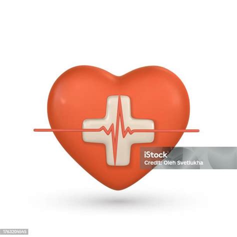 펄스 기호 아이콘이 있는 3d 빨간색 하트입니다 의료 건강 관리 맥박 측정 심장 지원 벡터 일러스트 레이 션 3차원 형태에 대한 스톡 벡터 아트 및 기타 이미지 Istock