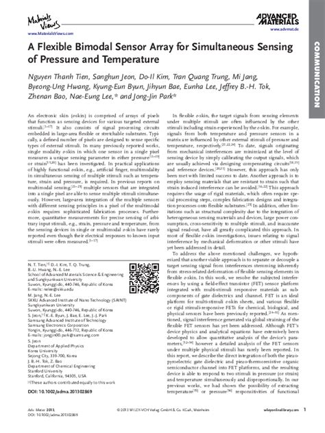 Pdf A Flexible Bimodal Sensor Array For Simultaneous Sensing Of Pressure And Temperature