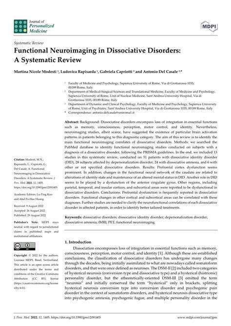 Pdf Functional Neuroimaging In Dissociative Disorders A Systematic