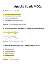 Apache Spark MCQs Test Your Knowledge On Big Data Processing Course Hero