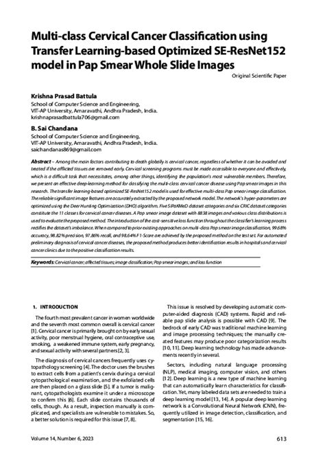 Pdf Multi Class Cervical Cancer Classification Using Transfer Learning Based Optimized Se