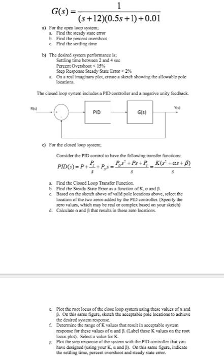 Solved G S S S A For The Open Loop Chegg