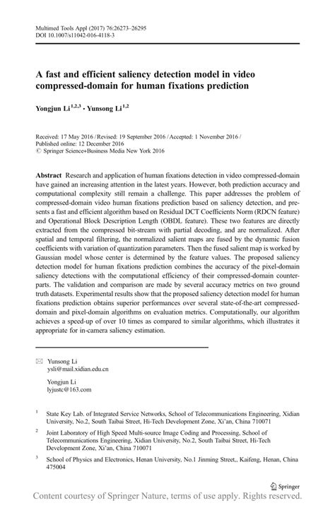 A Fast And Efficient Saliency Detection Model In Video Compressed Domain For Human Fixations
