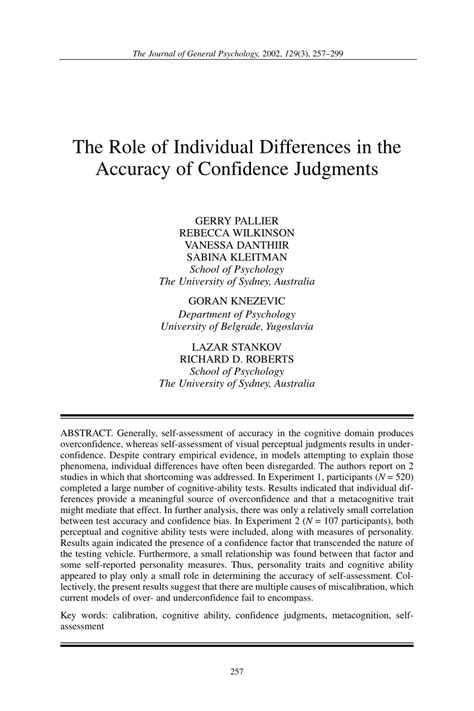 pdf the role of individual differences in the accuracy of confidence
