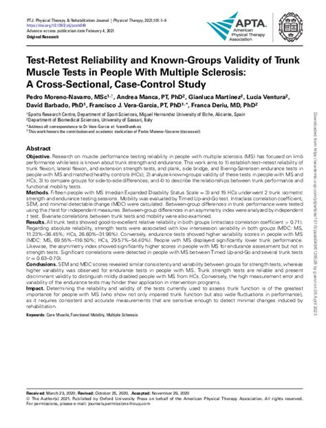 pdf test retest reliability and known groups validity of trunk muscle