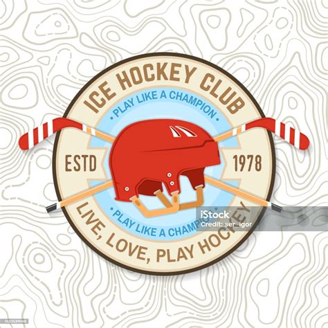 아이스 하키 클럽 로고 배지 자수 패치 셔츠 또는 로고 인쇄 우표 또는 티에 대한 개념 겨울 스포츠 벡터 일러스트레이션 하키
