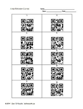 Calculus Area Between Curves Task Cards Or Assessment QR By Joan Kessler