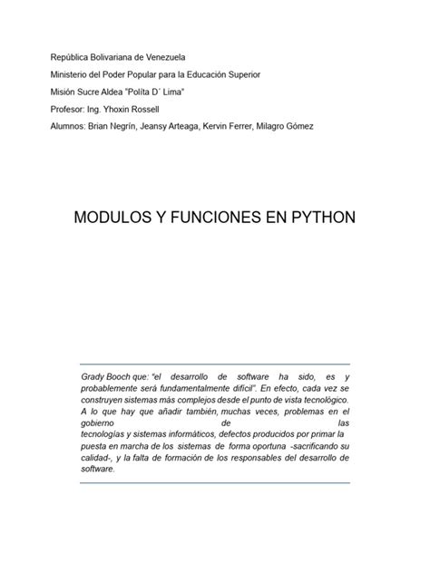 Informe Modulos Y Funciones En Python Pdf Python Lenguaje De