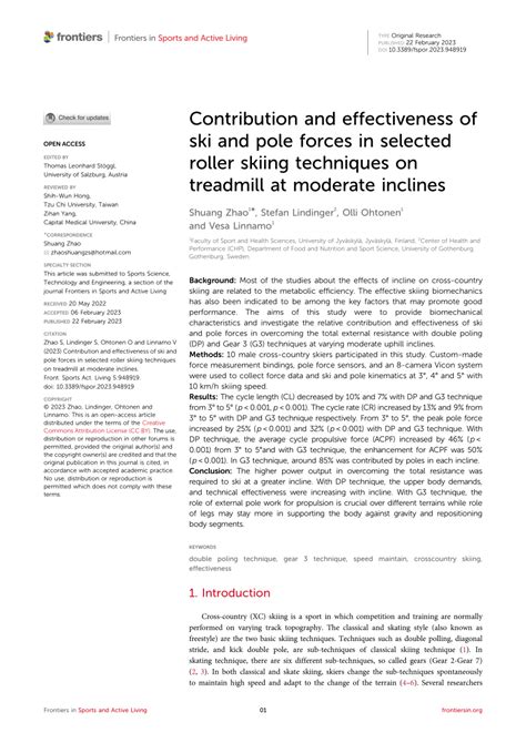 Pdf Contribution And Effectiveness Of Ski And Pole Forces In Selected Roller Skiing Techniques