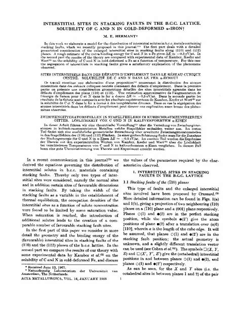 Pdf Interstitial Sites In Stacking Faults In The Bcc Lattice